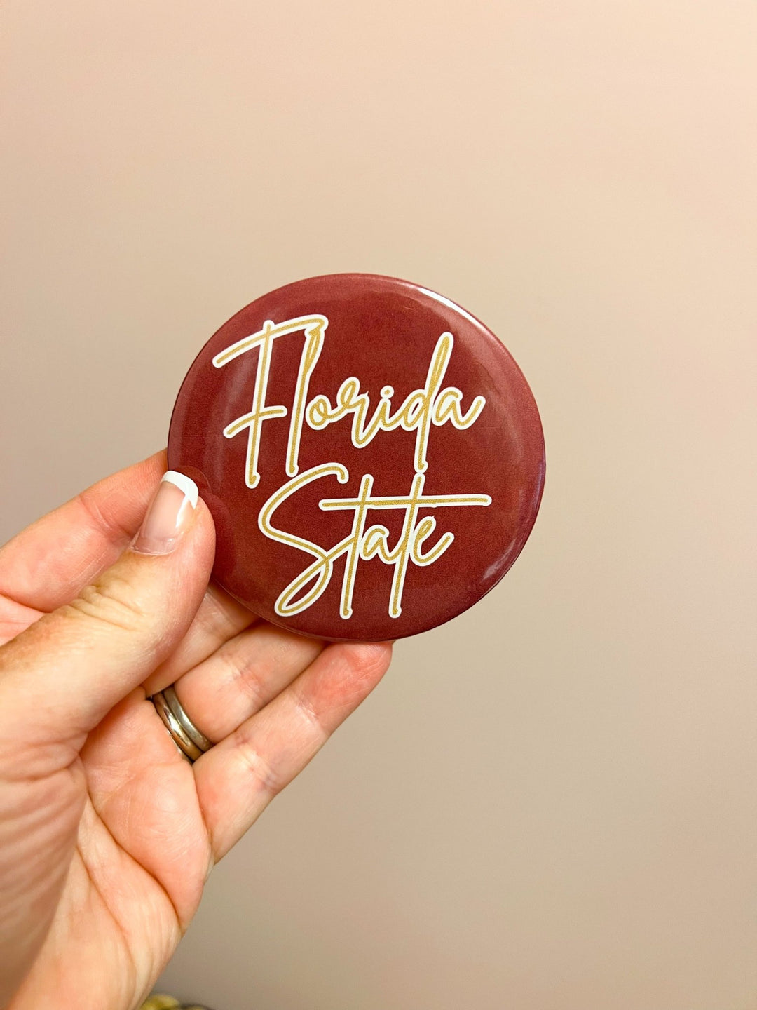 The Pink Pineapple 850 Florida State Script Game Day Button Tallahassee